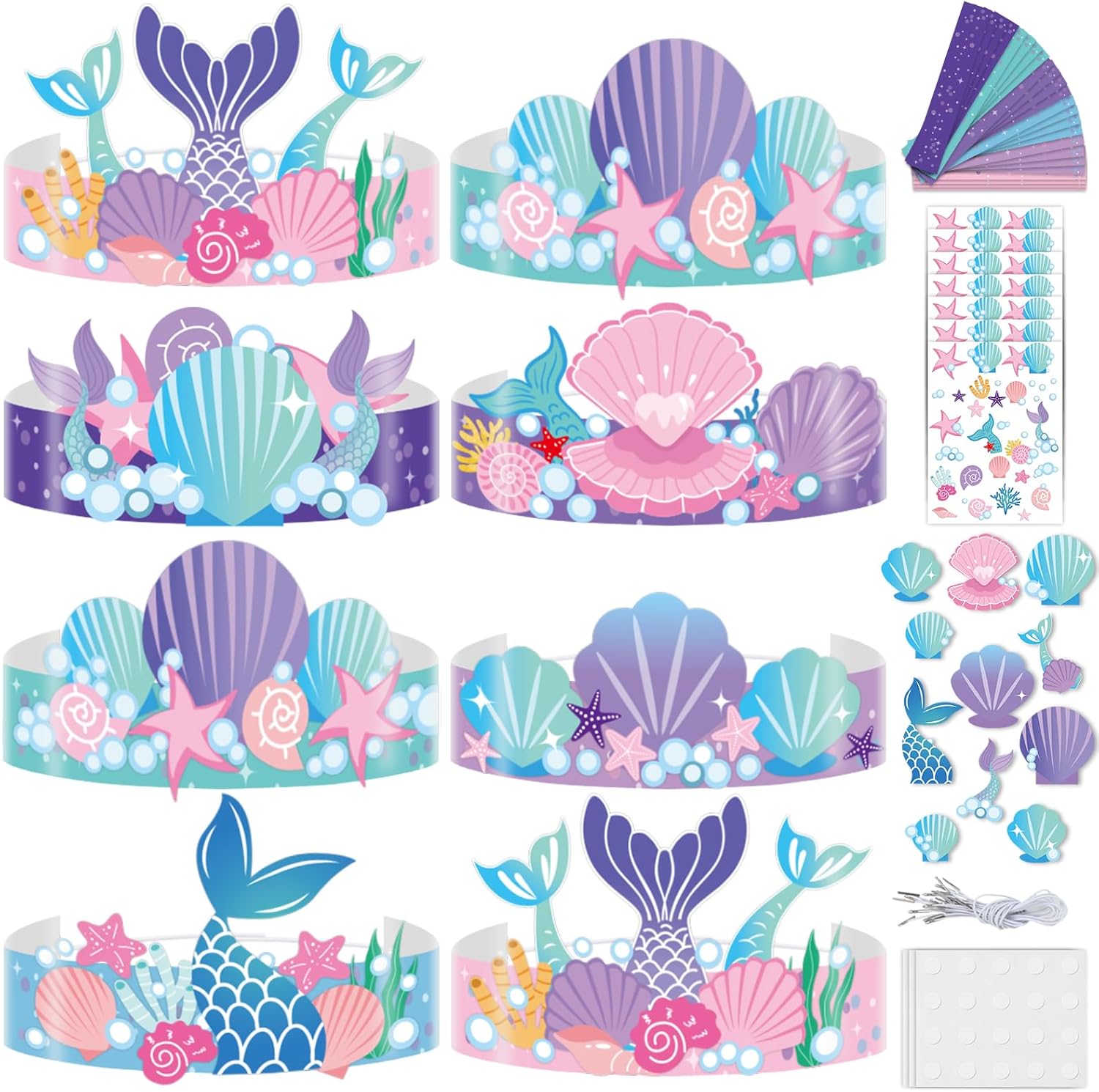 Amazon.com: Qyeahkj 24 Pcs Mermaid Birthday Party Crowns Under The Sea ...