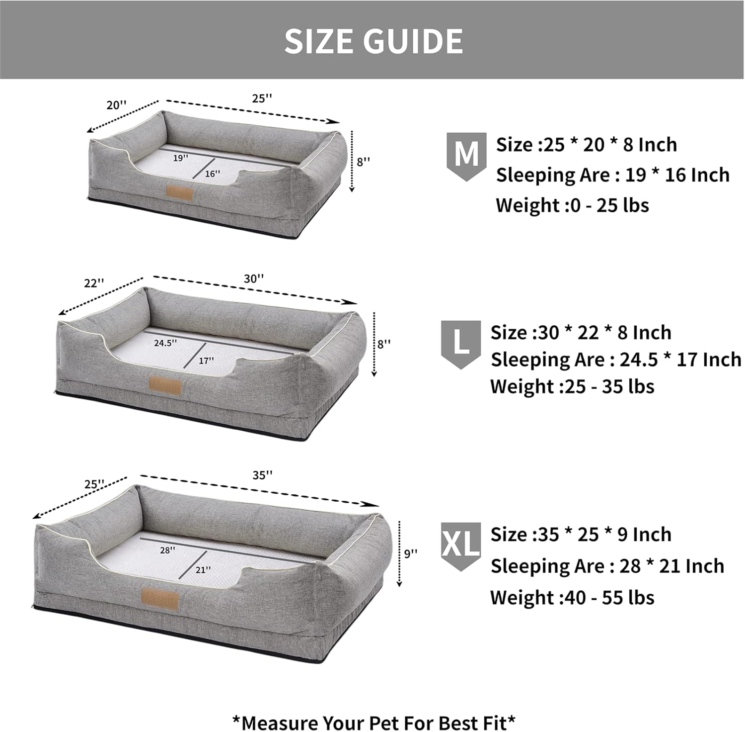 PETTI HOME Cama ortopédica para perros medianos, sofá cama de espuma ...