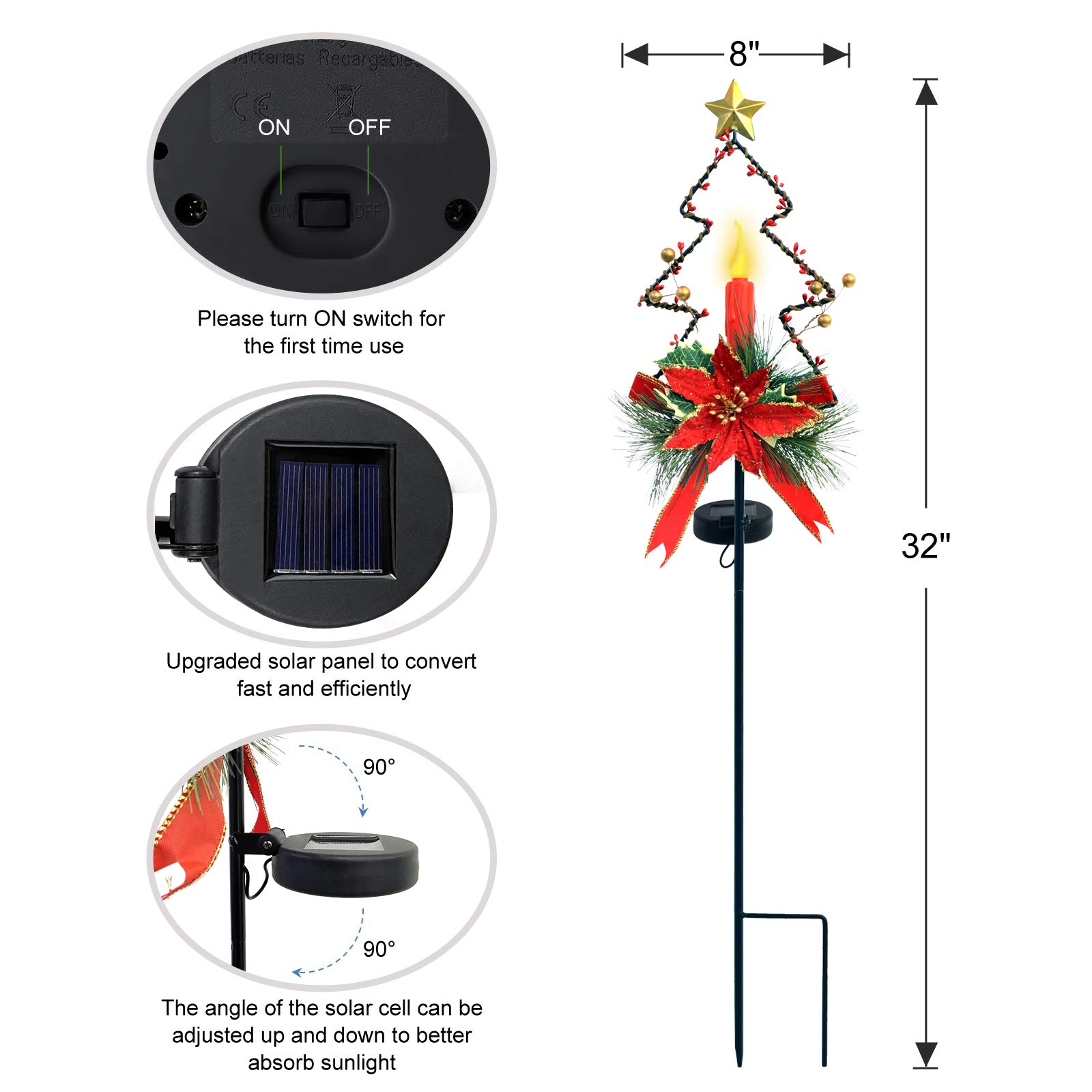 ALLADINBOX 2PCs 32 Inches Solar Christmas Decorations Outdoor LED Solar ...
