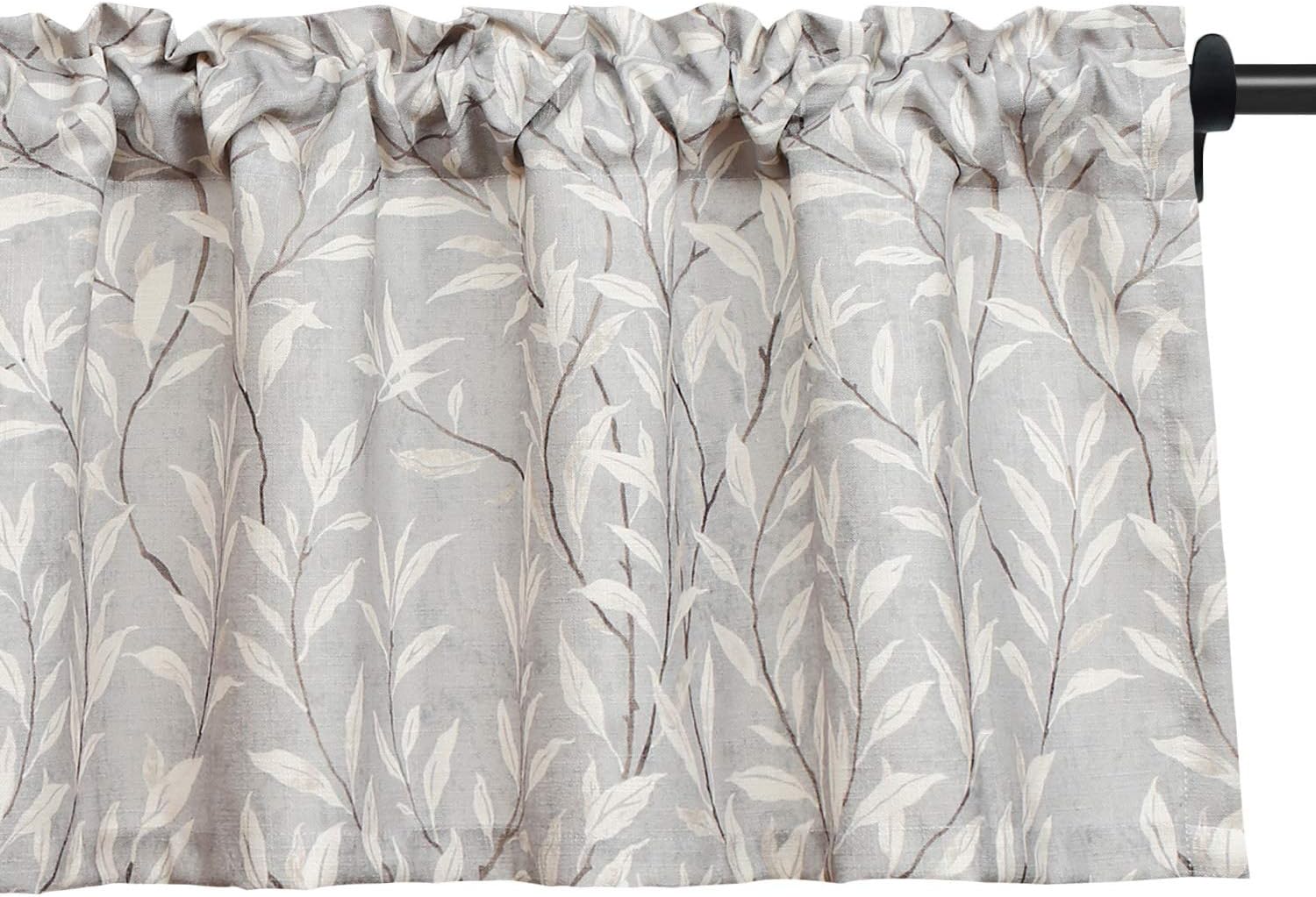 Amazon.com: VOGOL Grey Valances for Windows, Lovely Leaf Print Window ...