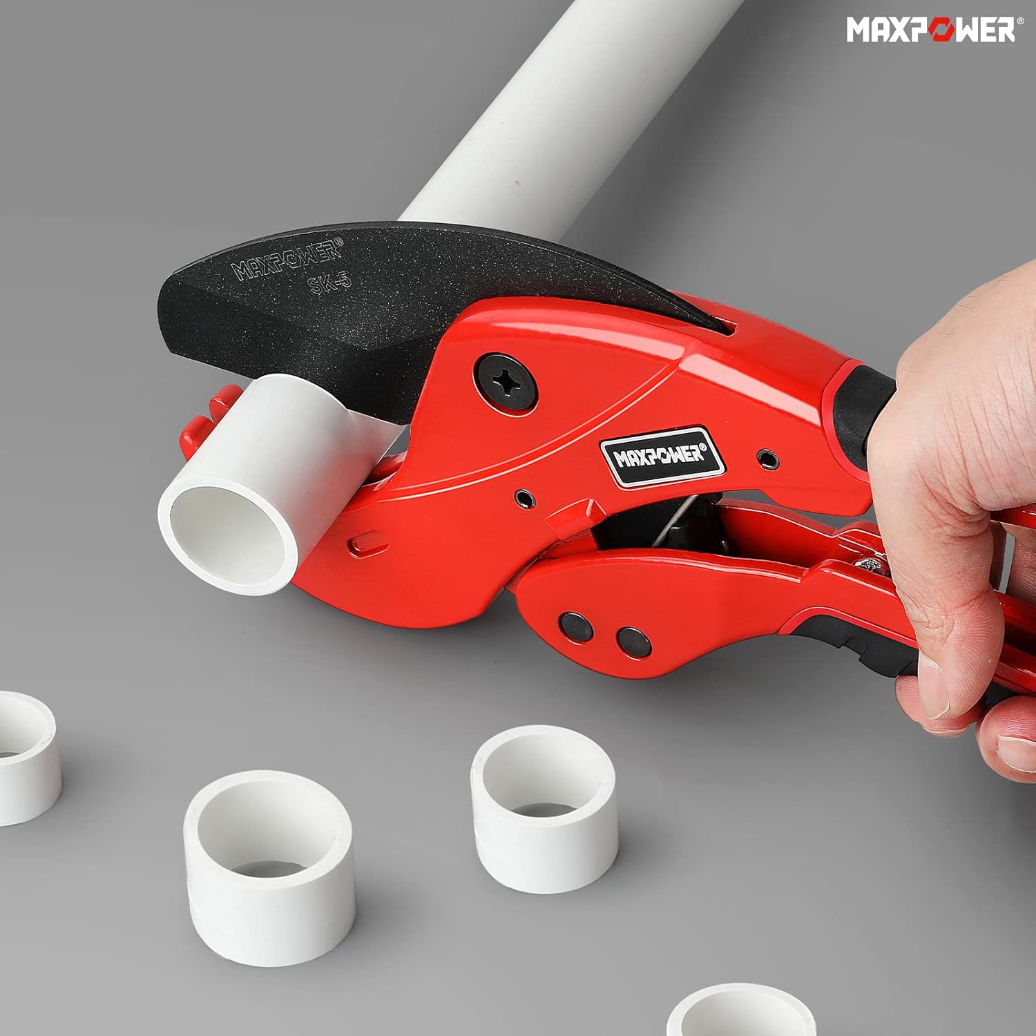 MAXPOWER PVC Pipe Cutter, Cuts Up to 2 12″, Ratcheting PVC Cutter with ...