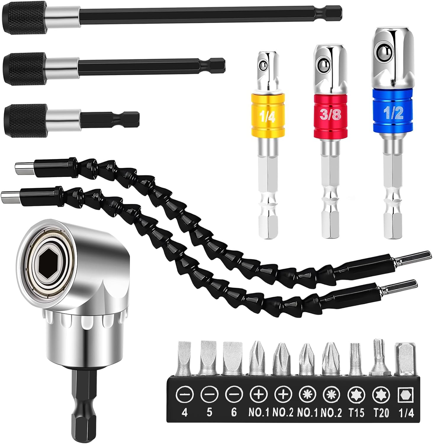 Flexible Drill Bit Extension 19pcs Tools, 105°Right Angle Drill ...