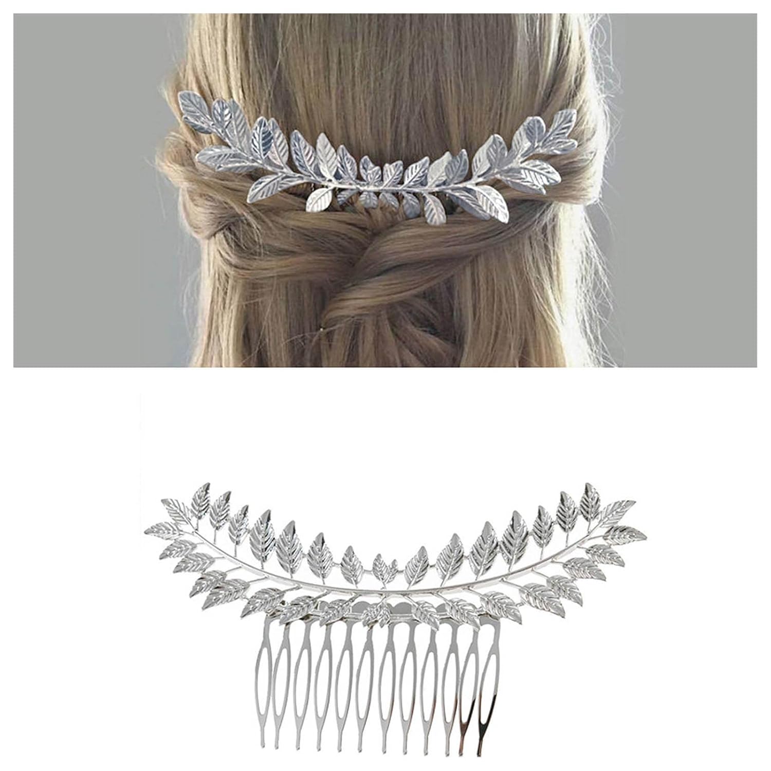 Amazon.com : Andelaisi Boho Leaf Hair Comb Silver Leaf Bridal Hair Comb ...