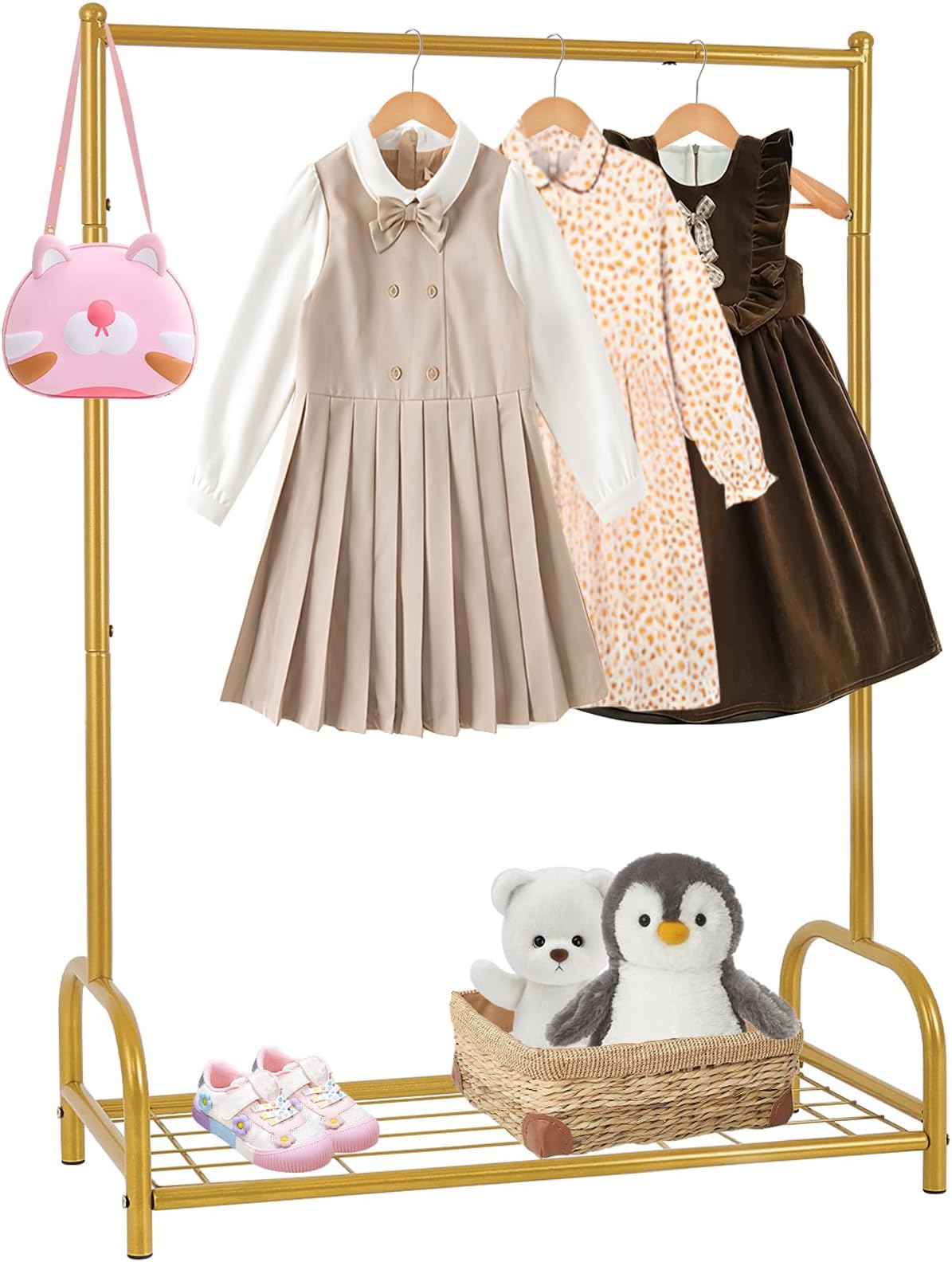 Amazon.com: Queekay Kids Clothes Rack with 10 Wooden Clothes Dress Up ...