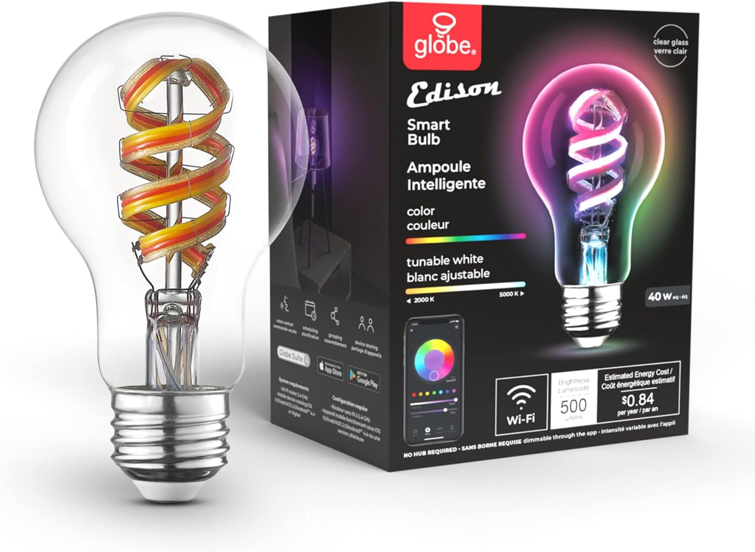Globe Electric 35850 Wi-Fi Smart 7 W (40 W Equivalent) Spiral Filament ...