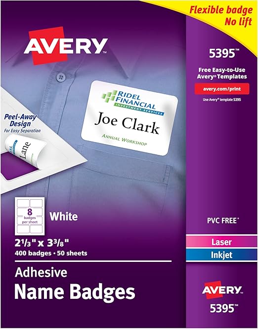 Amazon.com : Avery Flexible Name Tag Stickers, White Rectangle Labels ...