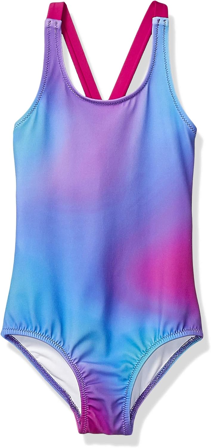 Amazon.com: Amazon Essentials Girls' One-Piece Swimsuit, Purple Ombre ...