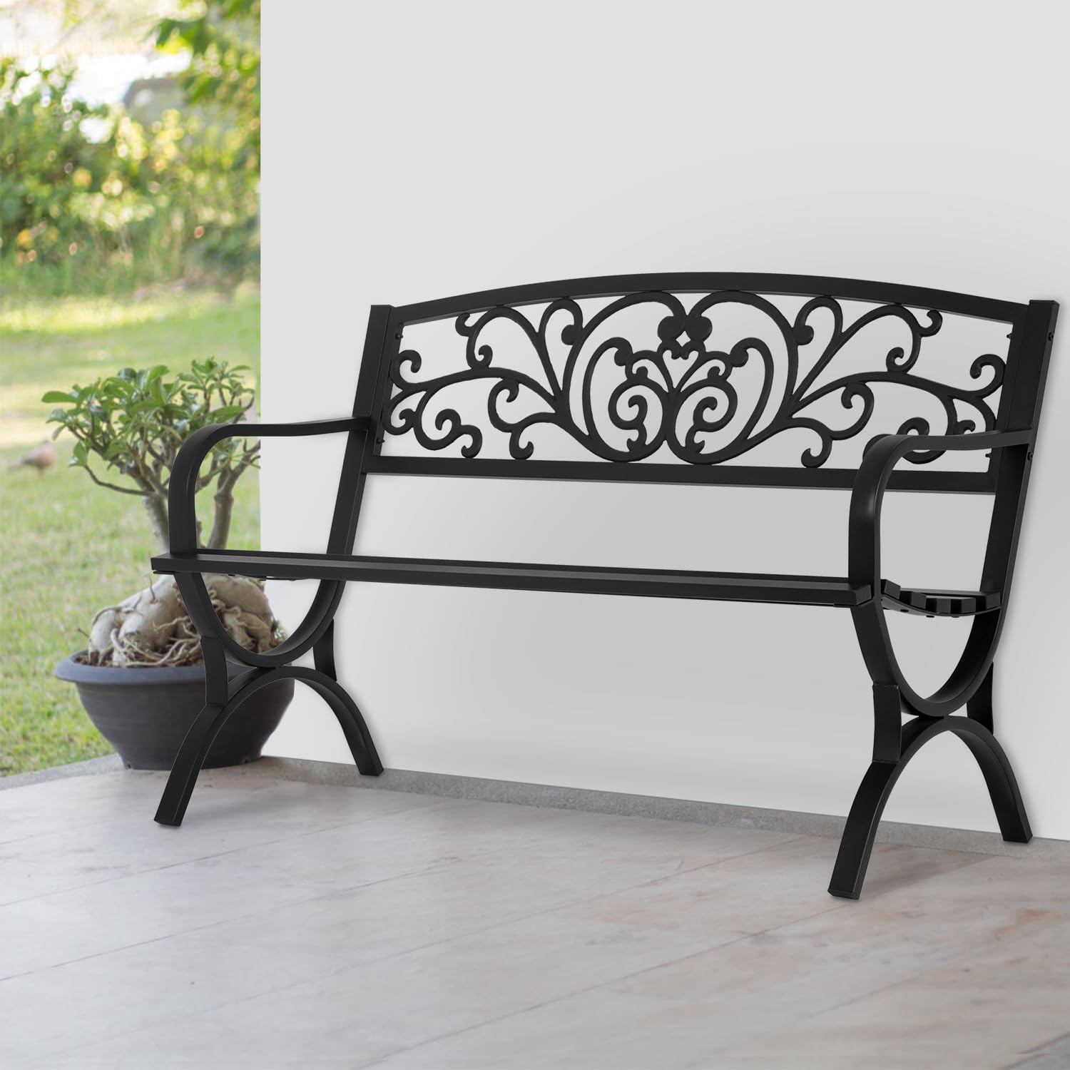 Amazon.com: C/G Patio Balcony Bench Double Seat, Anti-Rust Cast ...