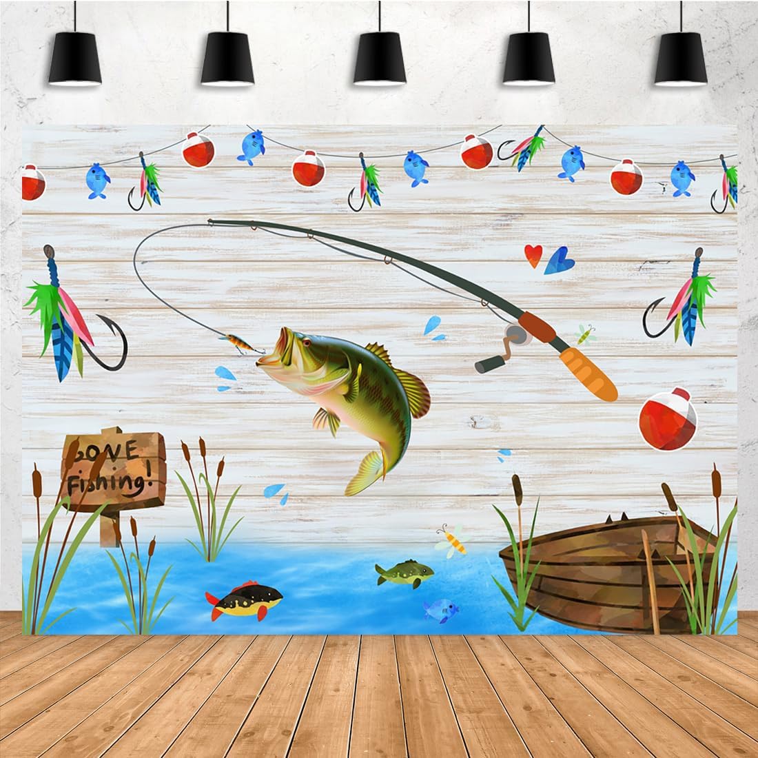 Amazon.com : Aperturee 7x5ft Rustic Wood Gone Fishing Backdrop for ...