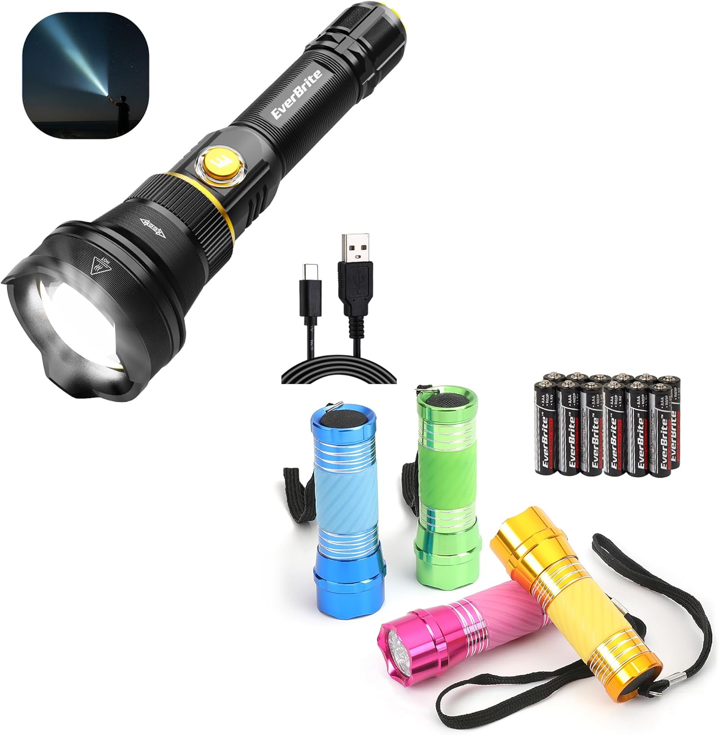 EverBrite 4-Pack Mini LED Aluminum Flashlight Rechargeable Flashlight ...