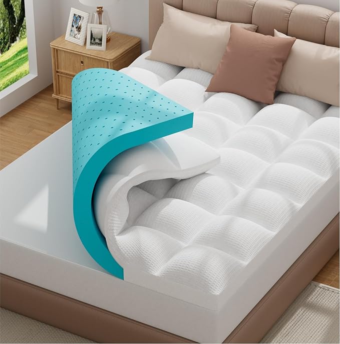 Amazon.com: Bedluxury Dual Layer 3 Inch Memory Foam Mattress Topper ...