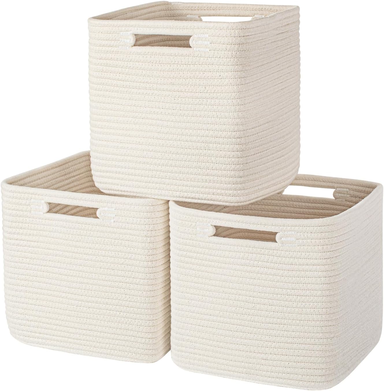 AELS Panier de rangement cube en coton tissé à la main avec poignées ...