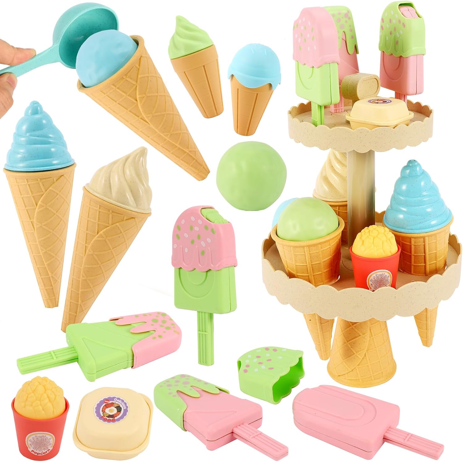 AOLEVA Kids Ice Cream Toy Pretend Play Food Toys Set for Children ...