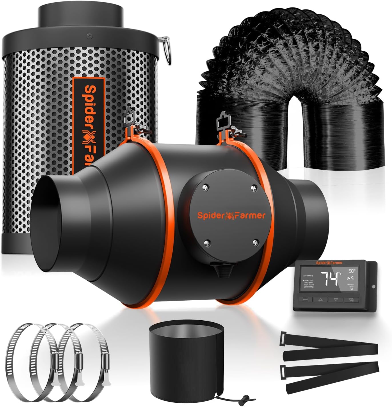 Spider Farmer 4 Inch Inline Fan Carbon Filter Ducting Kit, Exhaust Fan ...