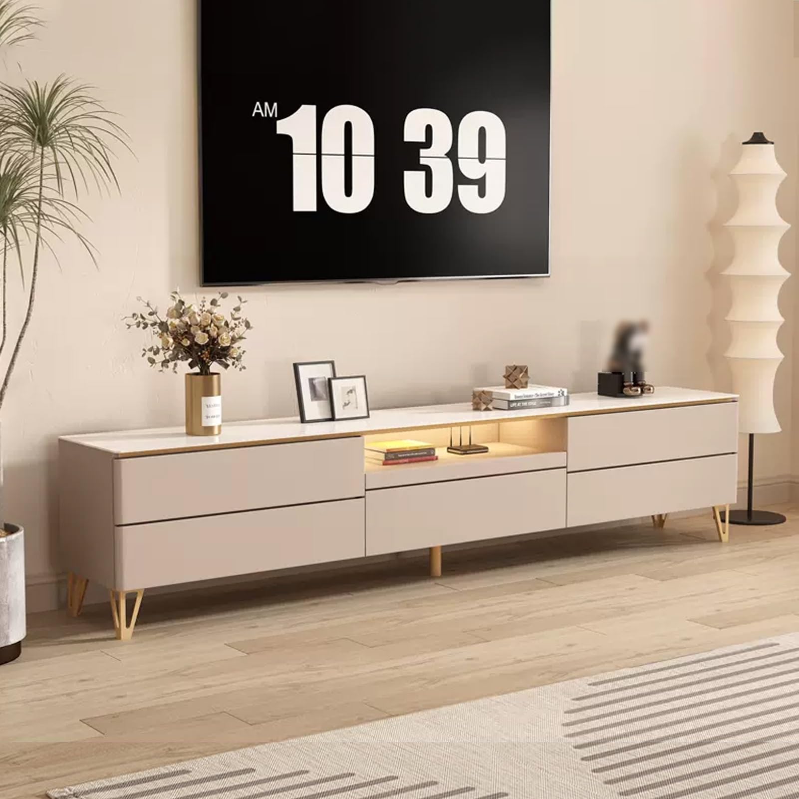 30 Inch Media Cabinet Modern 68 Inch TV Stand Media Console With LED