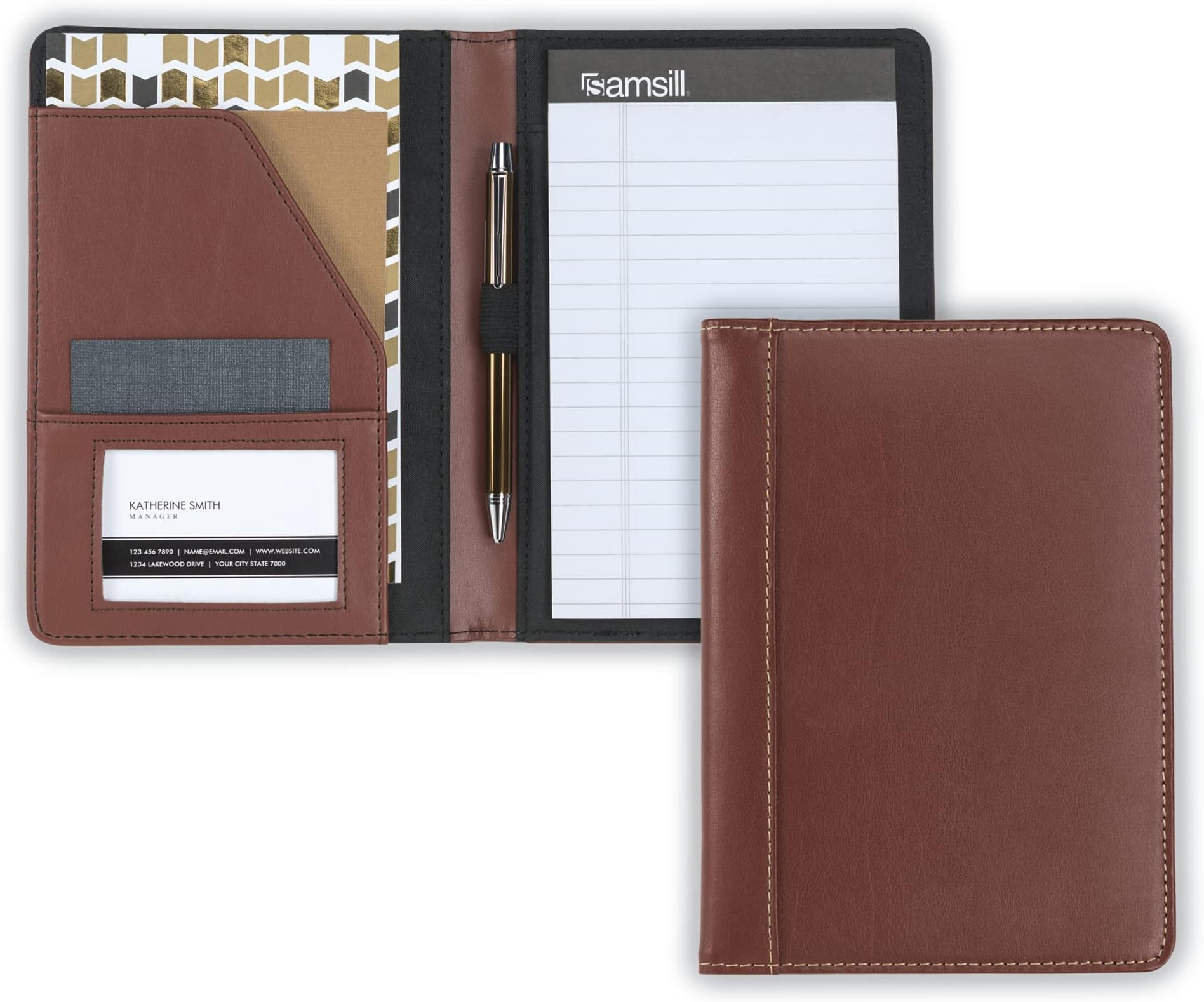 Amazon.com : Samsill Contrast Stitch Faux-Leather Portfolio, Mini Size ...
