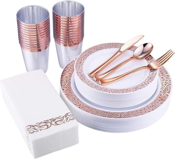 Amazon.com: 175 Piece Rose Gold Dinnerware Set 25 Guest-50 Rose Gold ...