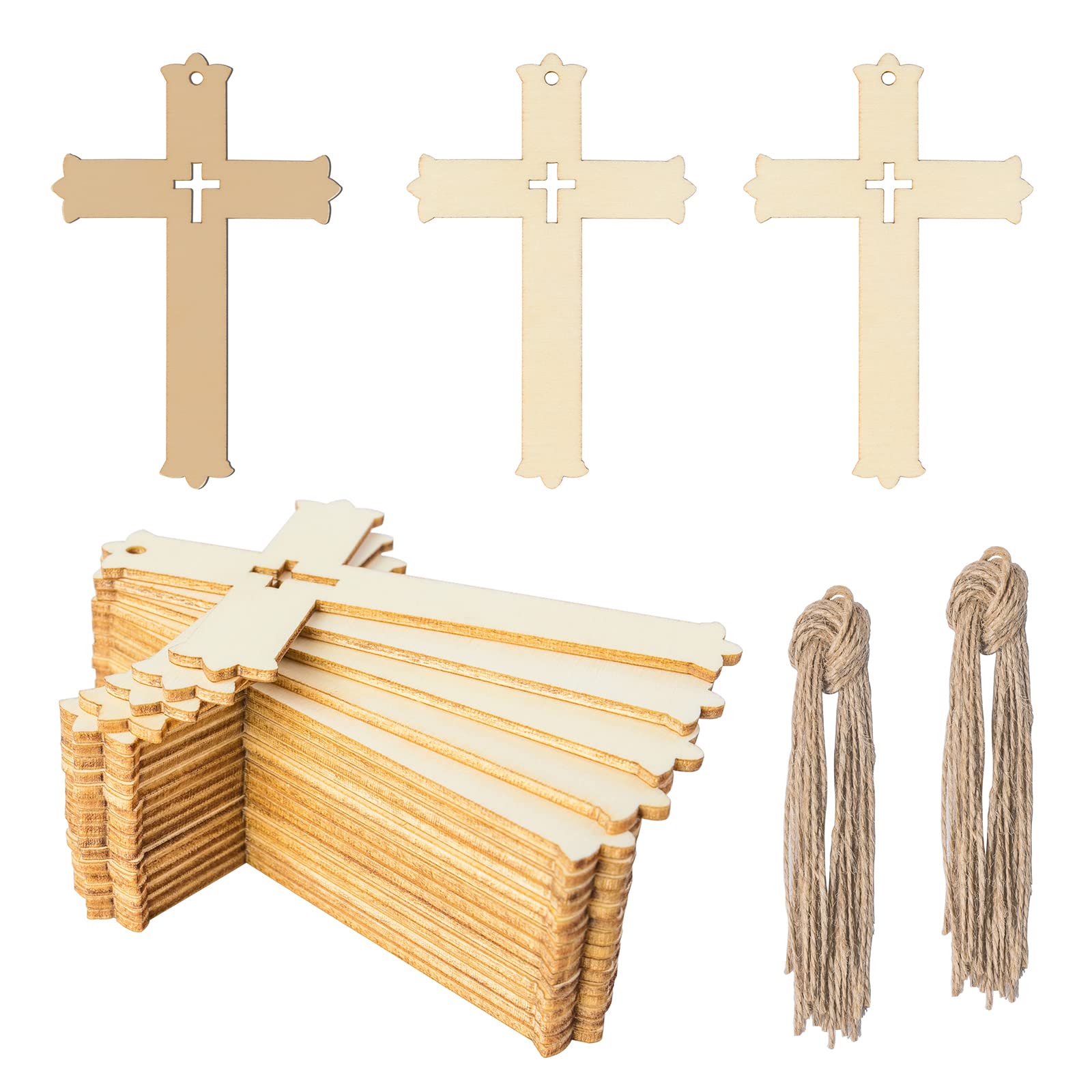 Amazon.com: Cross Shape Wooden Blank Cross Wood with Twines Art ...