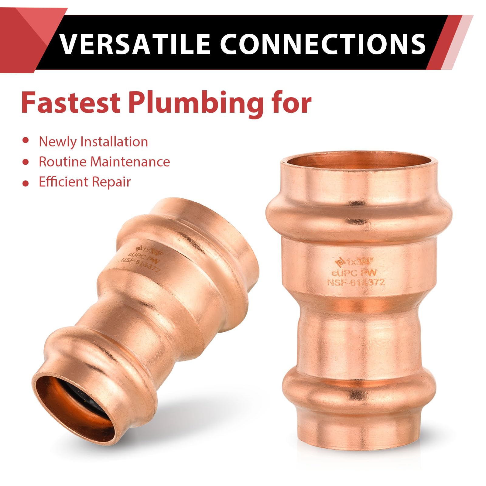 Snapklik.com : (Pack Of 10) EFIELD 1" X 3/4" Copper Press Fit Coupling ...