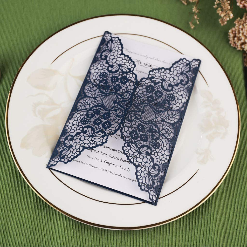 Snapklik.com : FOMTOR 40-Pack Blue Laser Cut Wedding Invitation Cards ...