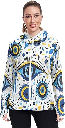 Art Eye Pattern Women's UPF 50+ Sun Protection Hoodie Jacket Full Zip ...