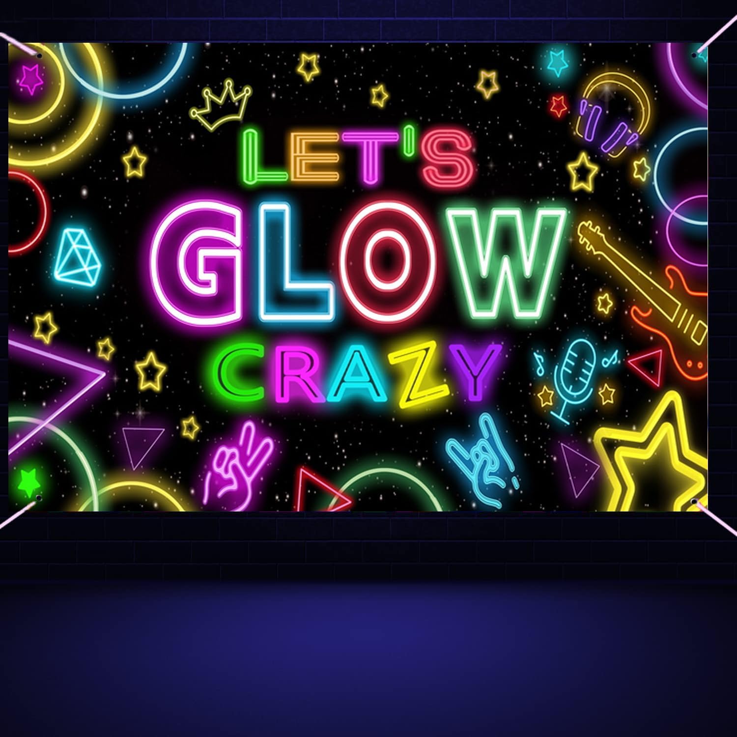 Amazon.com : Neon Glow Party Decorations Supplies Backdrop Glow in The Dark Let’s Glow Banner ...