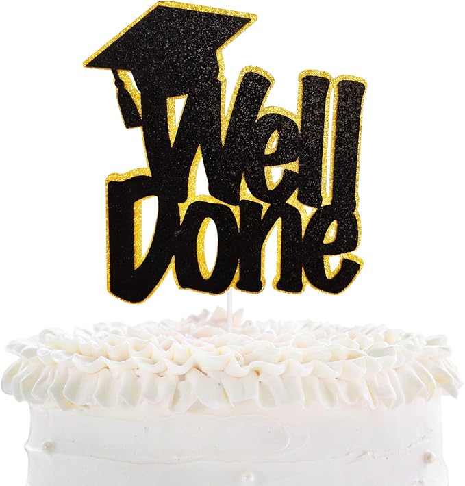 Amazon.com: Well Done Graduation Cake Topper - Celebrate Grad Black ...