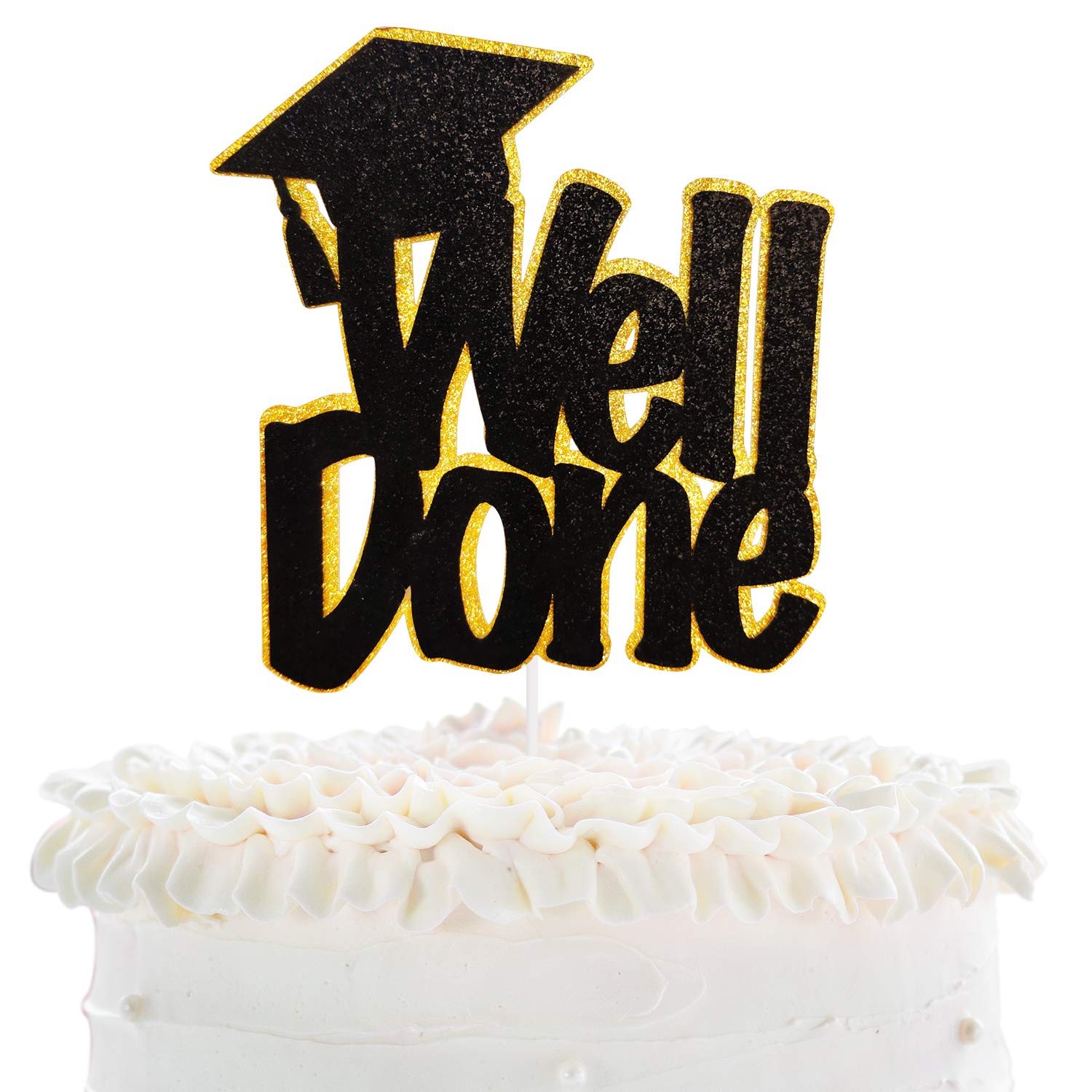 Well Done Graduation Cake Topper Celebrate Grad Black Glitter Grad ...