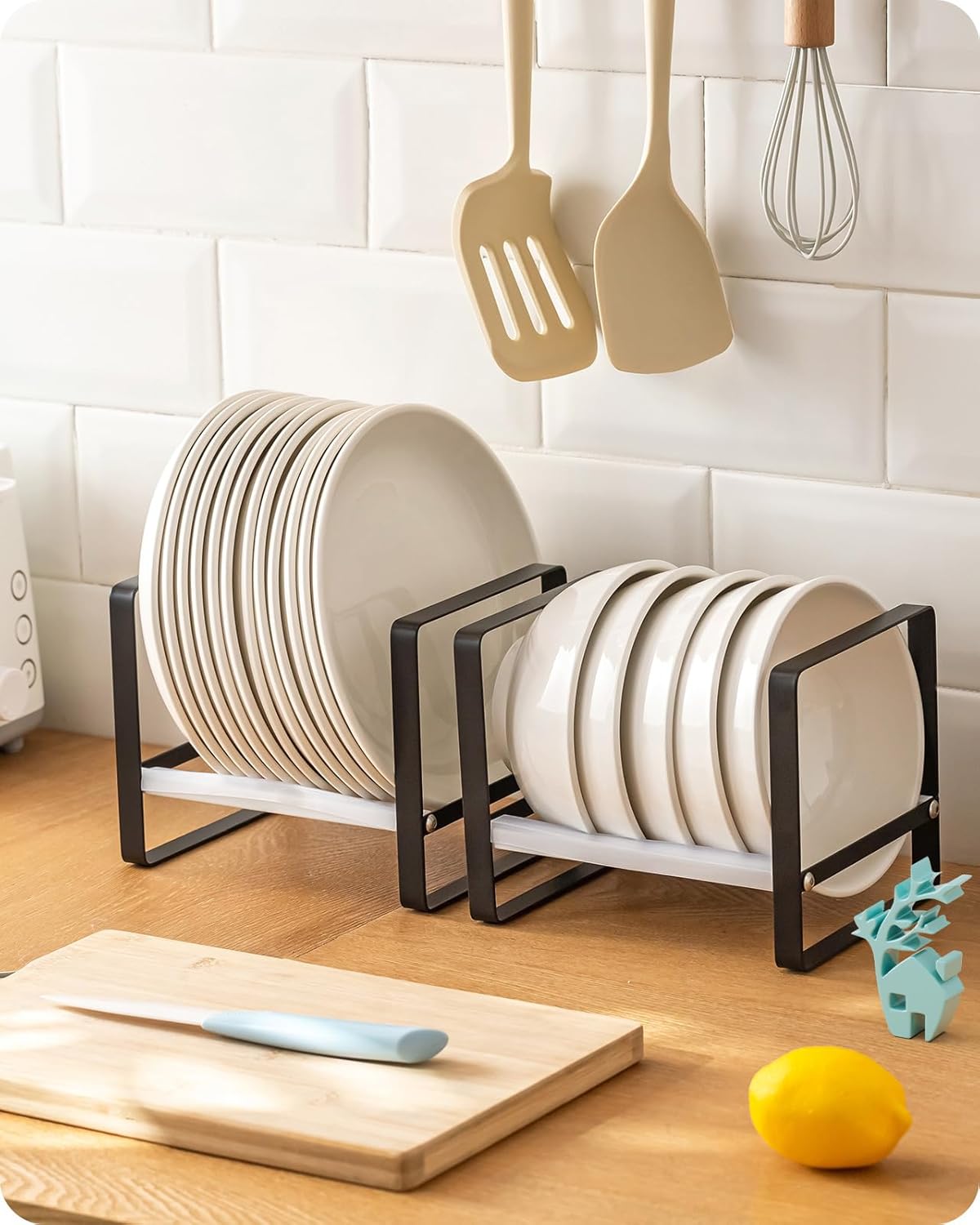 Baffect 2 Pack Metal Plate Rack, Plate Dish Draining Rack, Black Plate ...