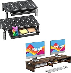 Amazon.com: Zimilar 2 Pack Monitor Stand Riser with Drawer+ Large Dual ...