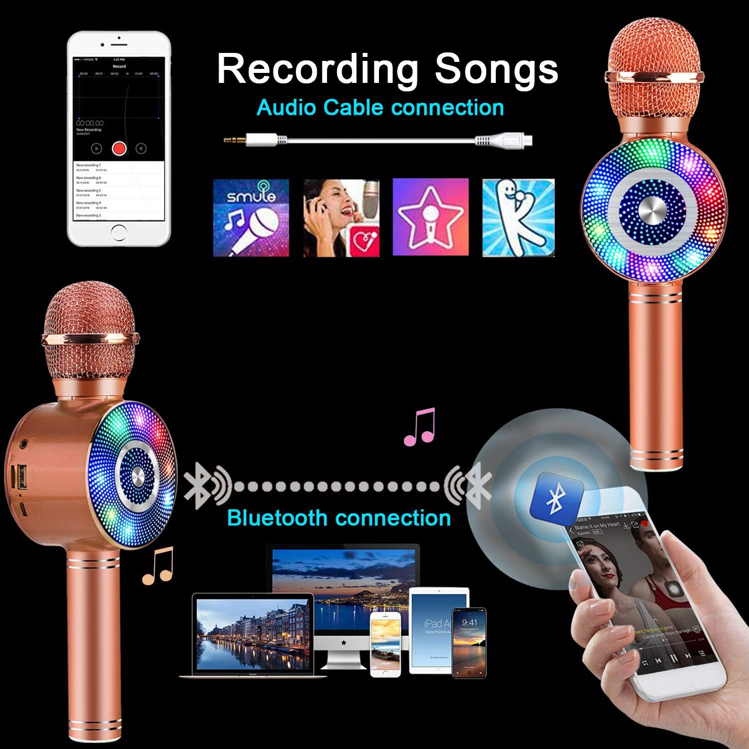 Wireless Microphone, FISHOAKY 4 in 1 Bluetooth Microphone with Dancing ...