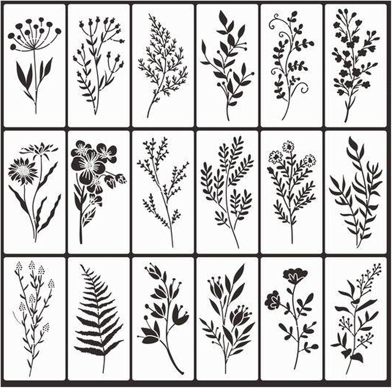 18 Pcs Reusable Wild Flower Stencils for Crafts, Flower Stencils for ...