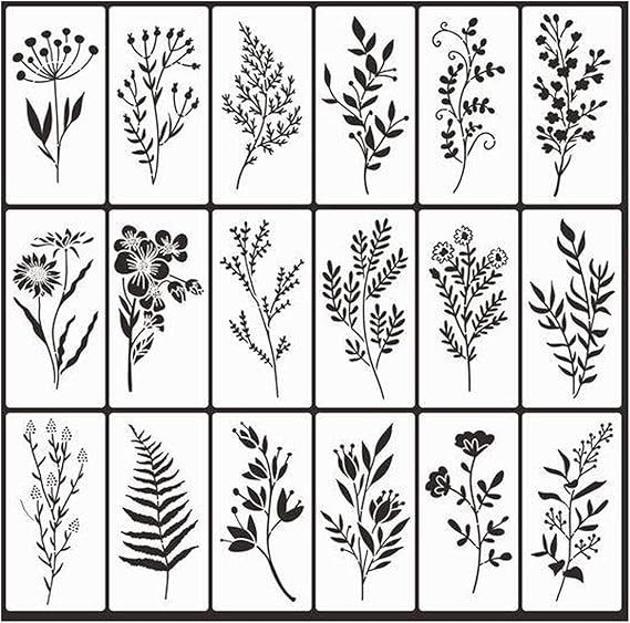 18 Pcs Reusable Wild Flower Stencils for Crafts, Flower Stencils for ...