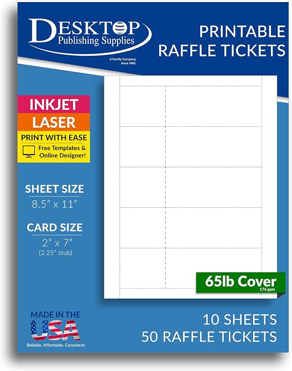 Amazon.com : Blank Raffle Ticket Sheets with Tearaway Stubs – Printable ...
