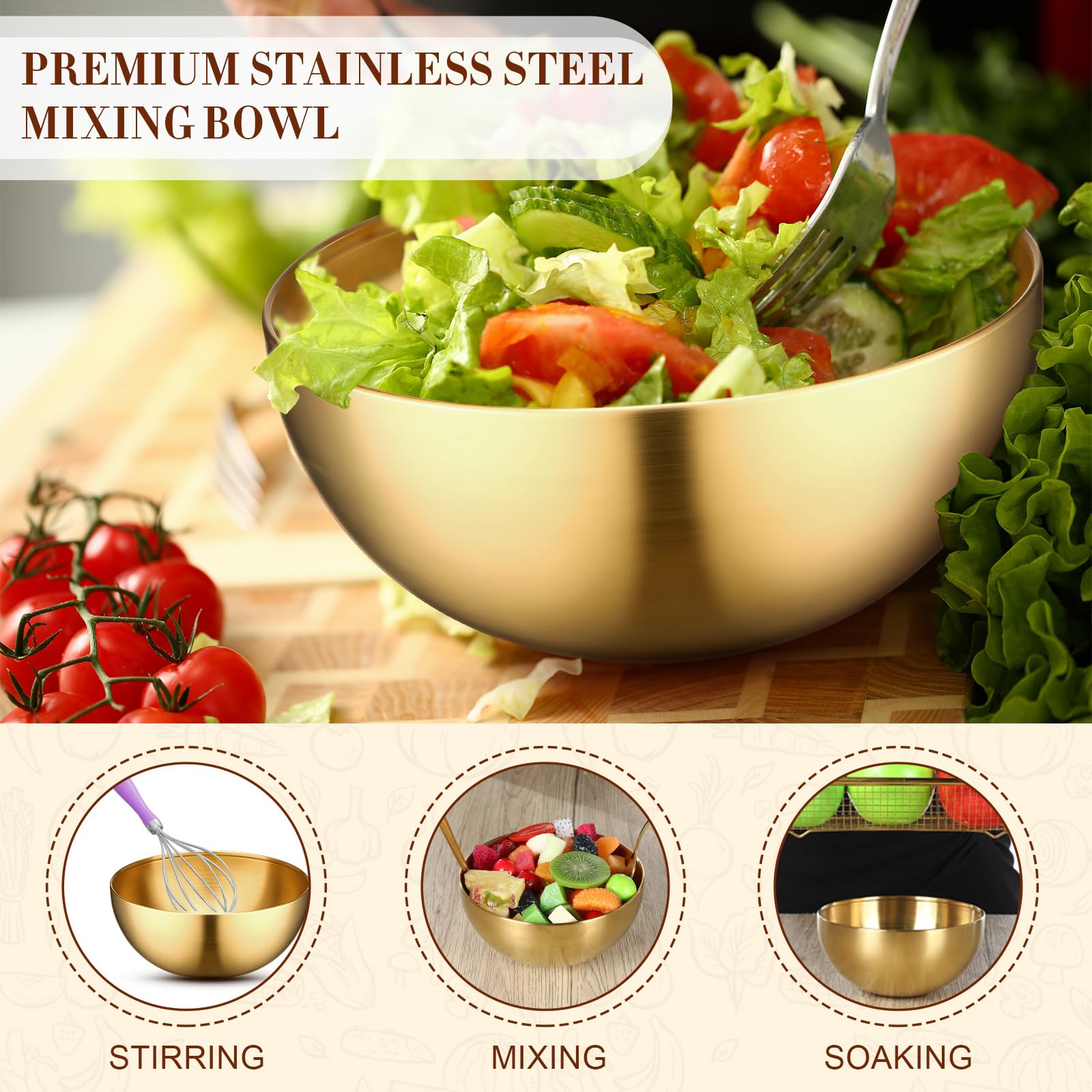Snapklik.com : Nuogo 6 Pcs Gold Mixing Bowls Stainless Steel Mixing ...