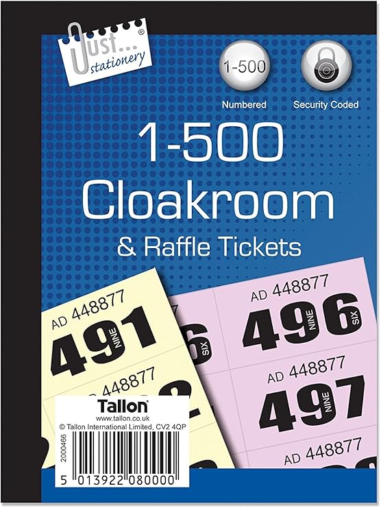 3 X Just Stationery 1-500 Cloakroom Ticket : Amazon.co.uk: Stationery ...