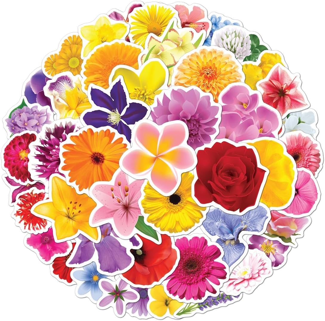 Amazon.com: Pack 50 Pcs Cute Flowers Stickers for Water Bottles ...