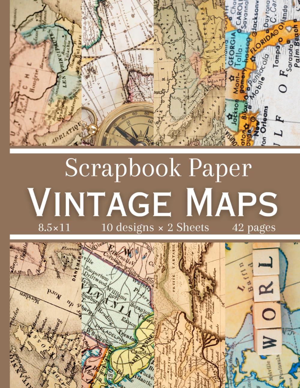 Vintage Maps Scrapbook Paper: Adventure Themed Double Sided Sheets ...