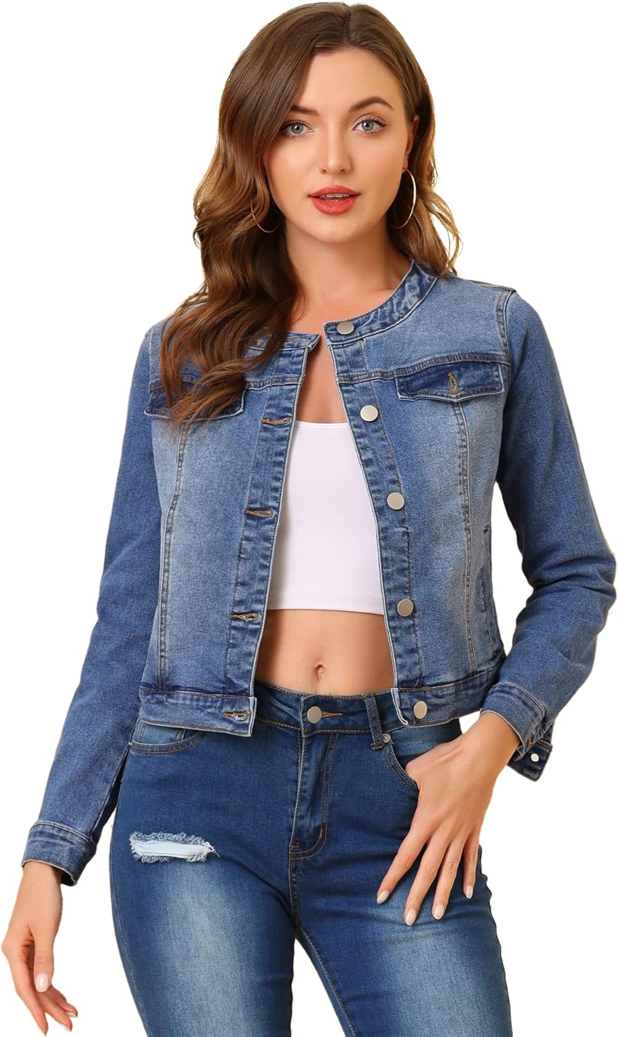 Schne Jeansjacke Damen Ohne Kragen Bild