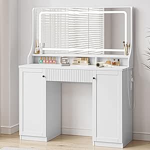 Dripex Dressing Table with Large Mirror and LED Lights, Bedroom Makeup ...