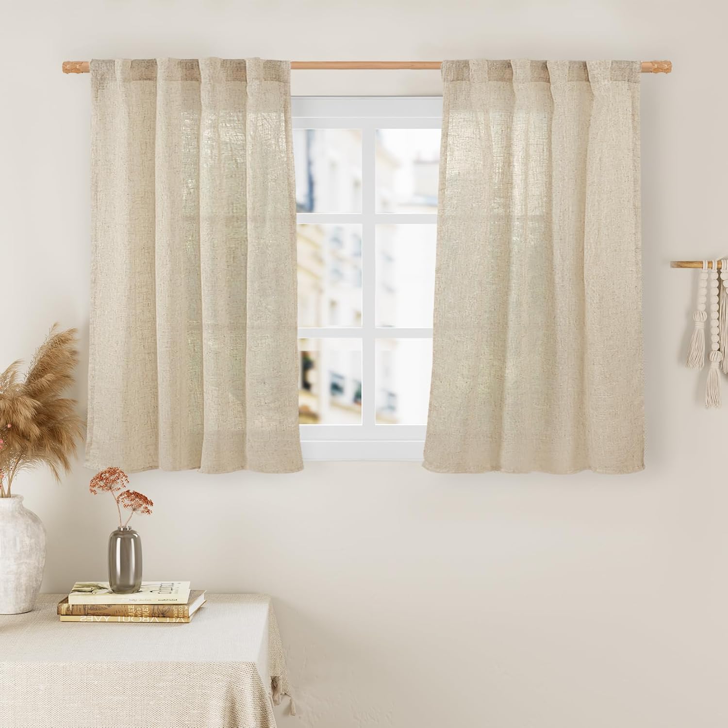 Amazon.com: LAMIT Linen Curtains 40 Inch Length 2 Panels, Semi Sheer ...