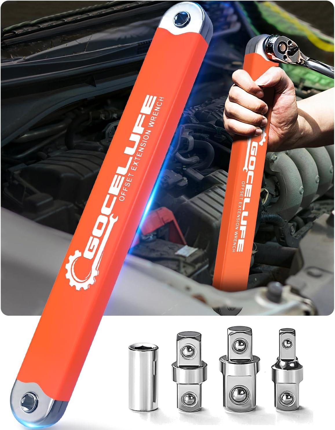 Tight Reach Offset Extension Wrench, 15'' Impact Ready Socket Wrench ...