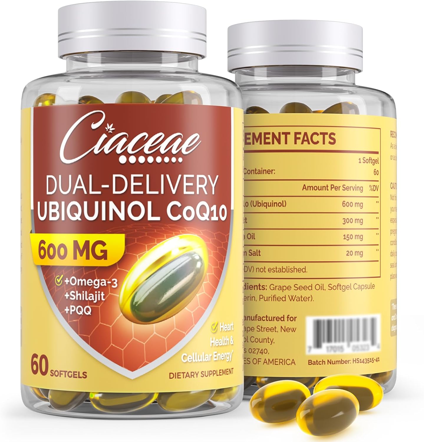 Amazon.com: Ubiquinol CoQ10 600 MG Softgels with Omega-3 & Shilajit ...
