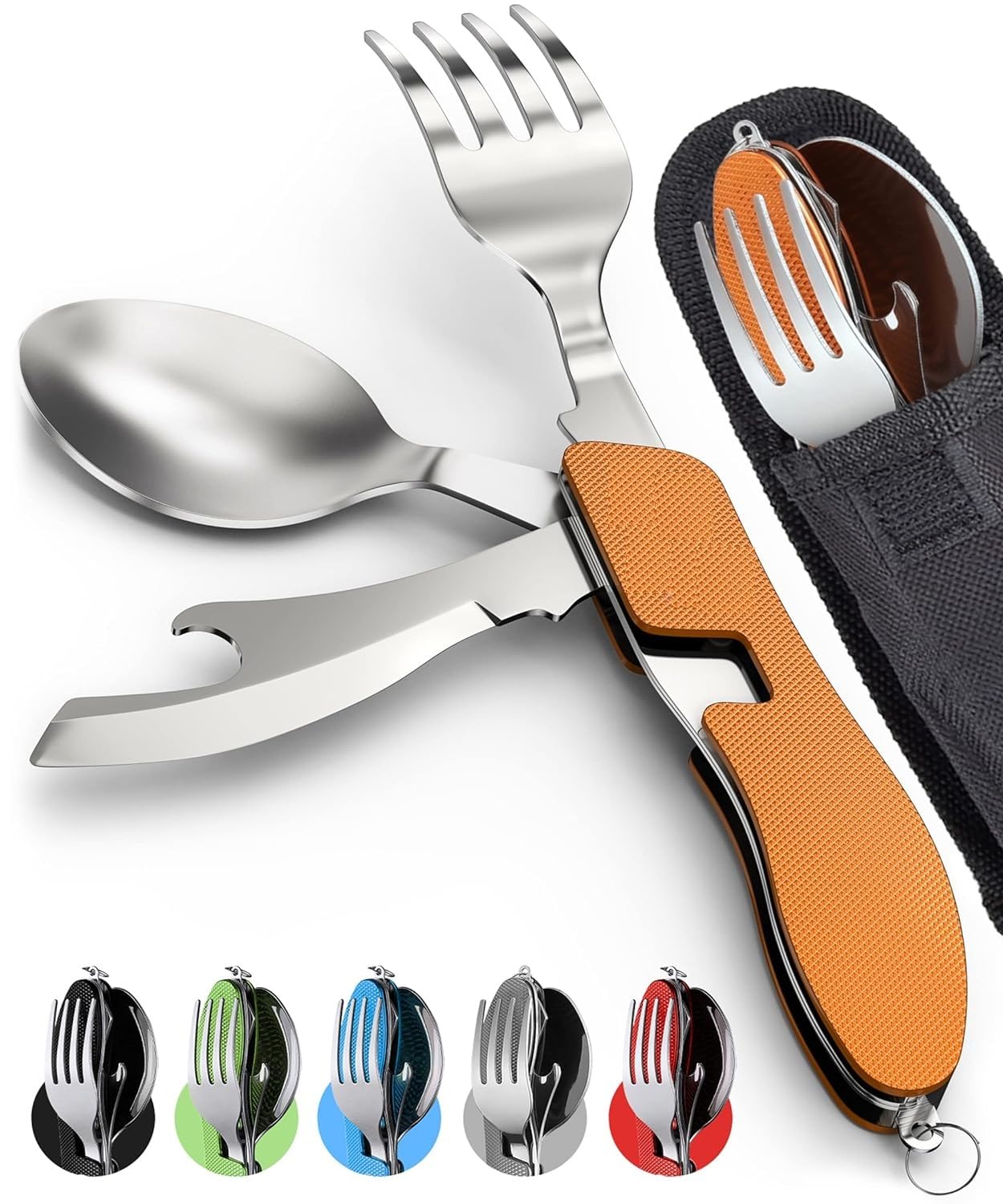 GCA- 4-in-1 Camping Utensils, 2-Pack, Portable Stainless Steel Spoon ...