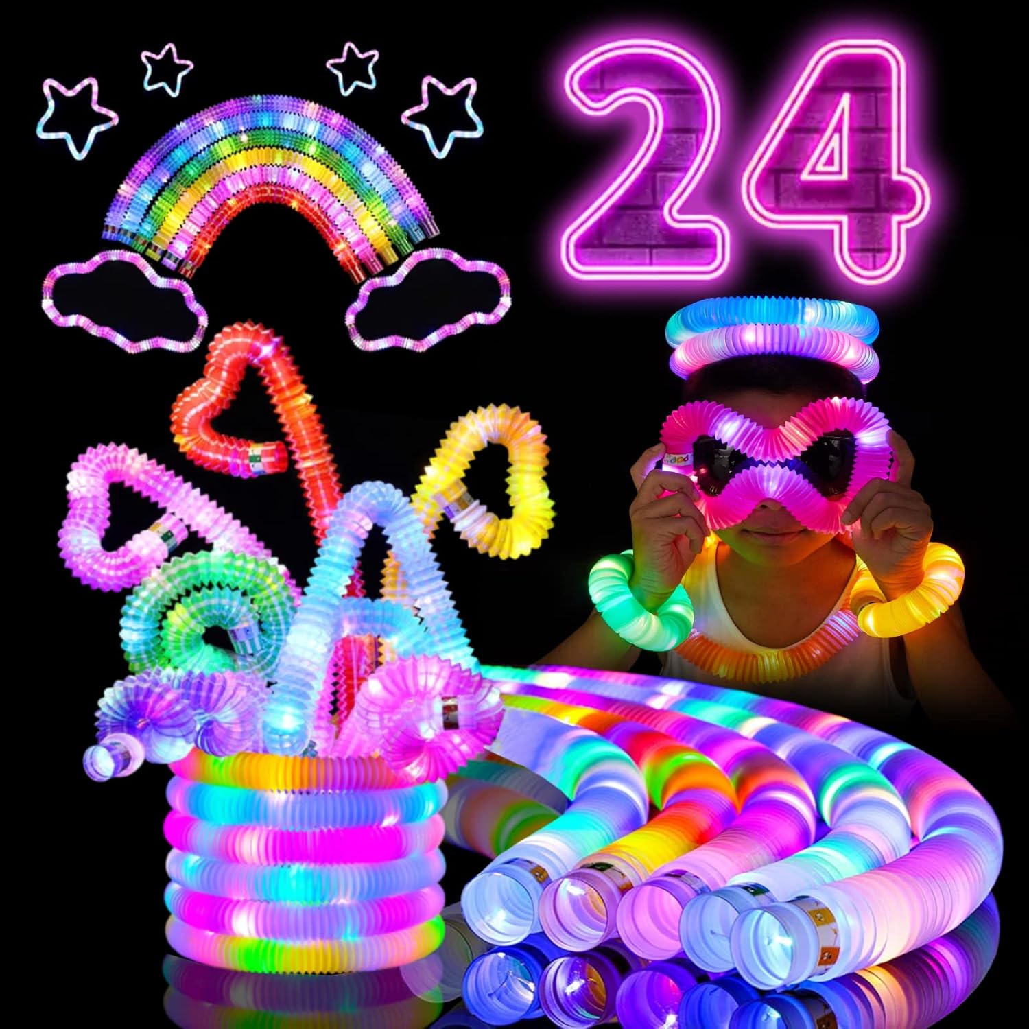Amazon.com: AIRNEY 24 PCS LED Pop Tubes, Light Up Glow Tubes, Glow in ...