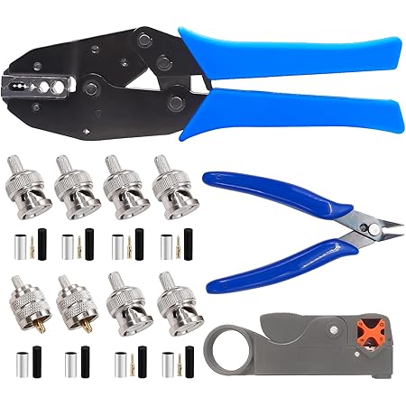 mxuteuk Coaxial Cable Tool Set With 1PCS Heavy Duty Ratchet Crimp Tool 1PCS Coaxial Wire ...