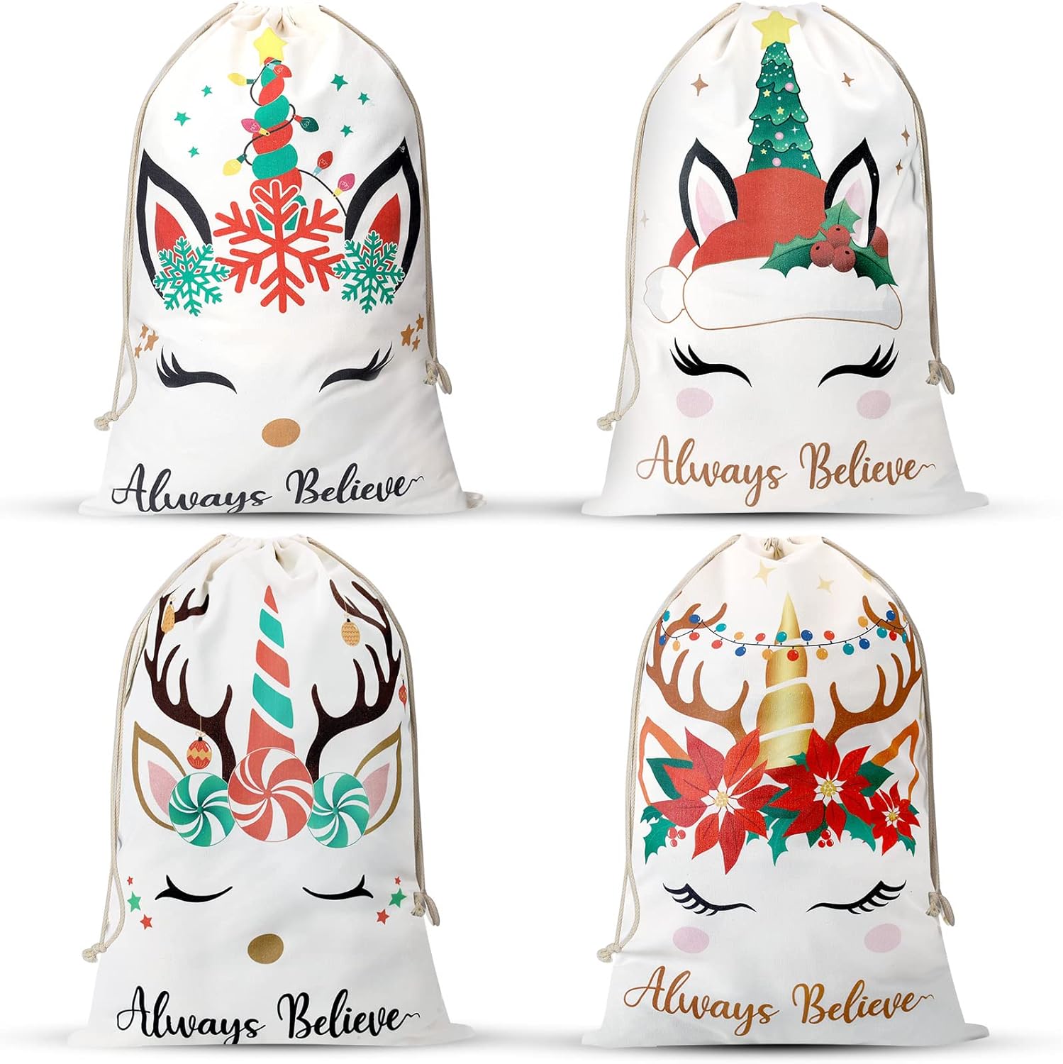 Amazon.com: 4 Pcs Xmas Gift Bag Christmas Cotton Santa Bag Fabric Merry ...