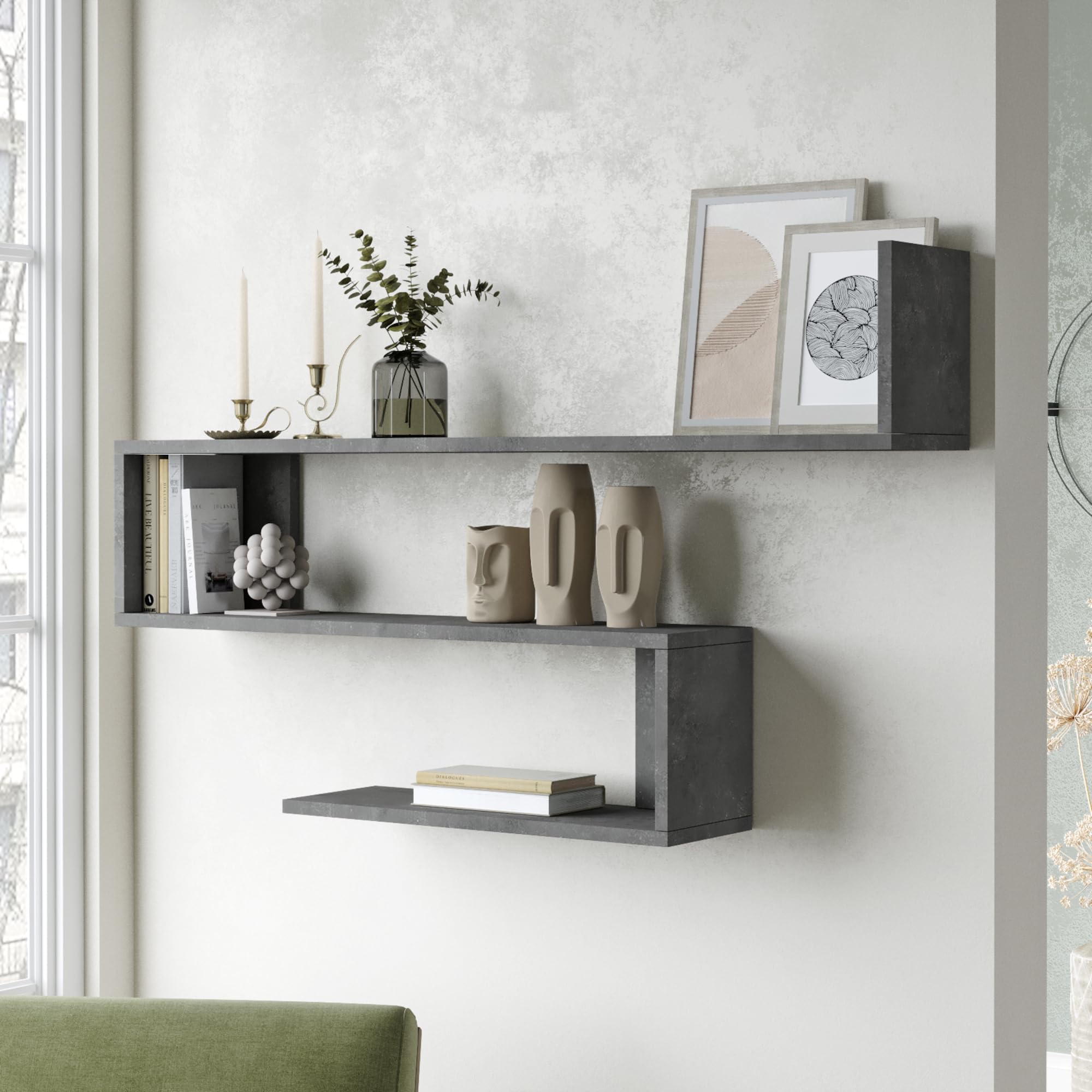 [en.casa] Mensola da Parete a 3 Ripiani (AxLxP) 71,5 x 120 x 14,5 cm ...