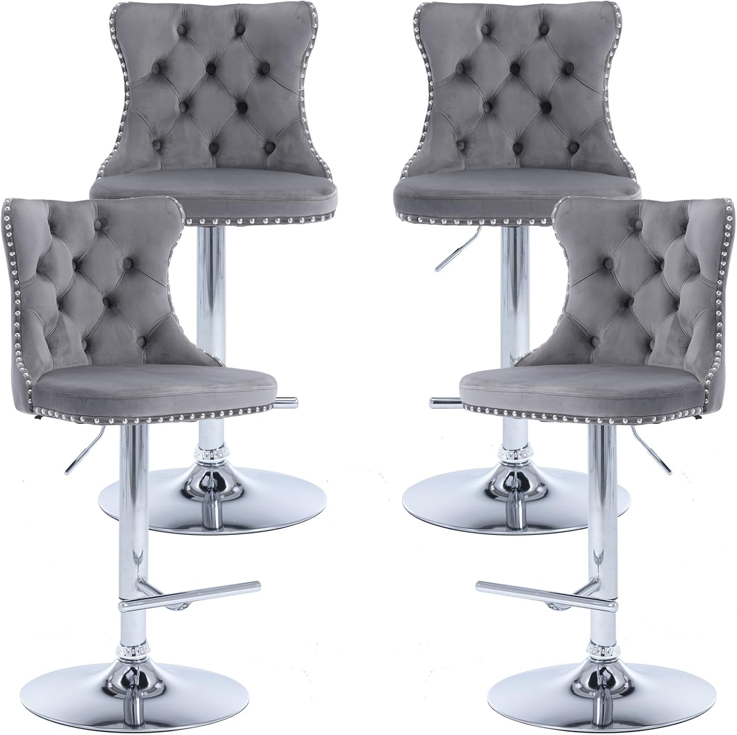 Amazon.com: ODUSE-DAILY Gray Velvet Bar Stools Set of 4 - Adjustable ...