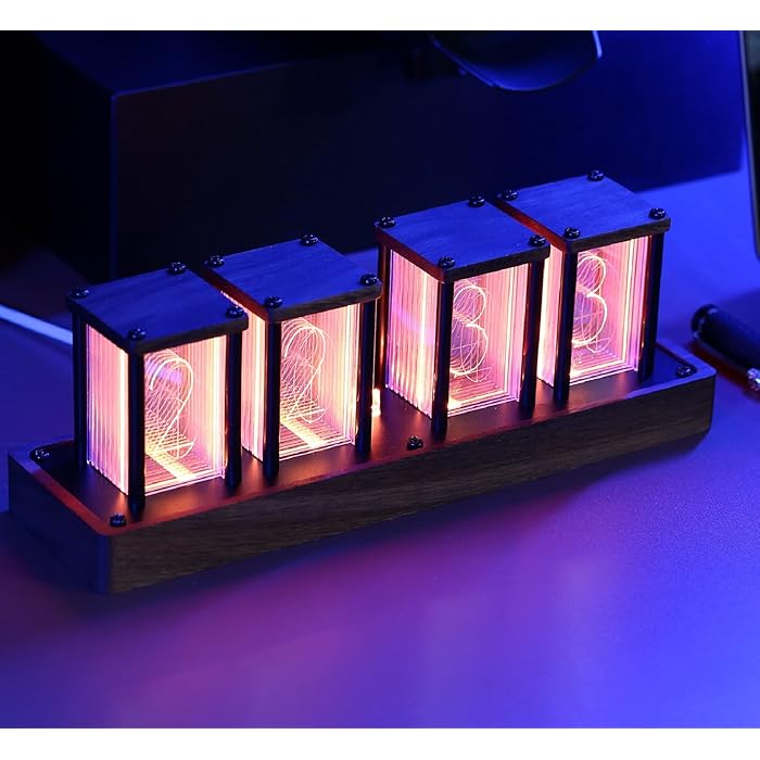 Buy Nixie Tube Clock ClocTeck Digital Alarm Clock, Walnut RGB Desk ...